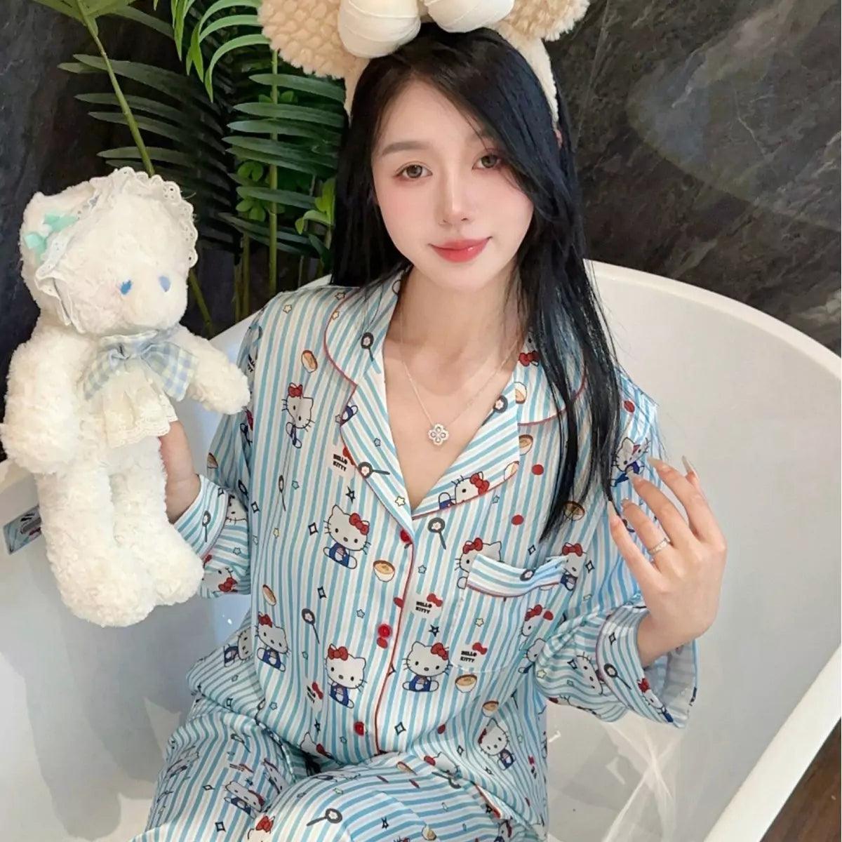 HelloKitty Blue Striped Foodie Prints Pajamas Set – In Kawaii Shop