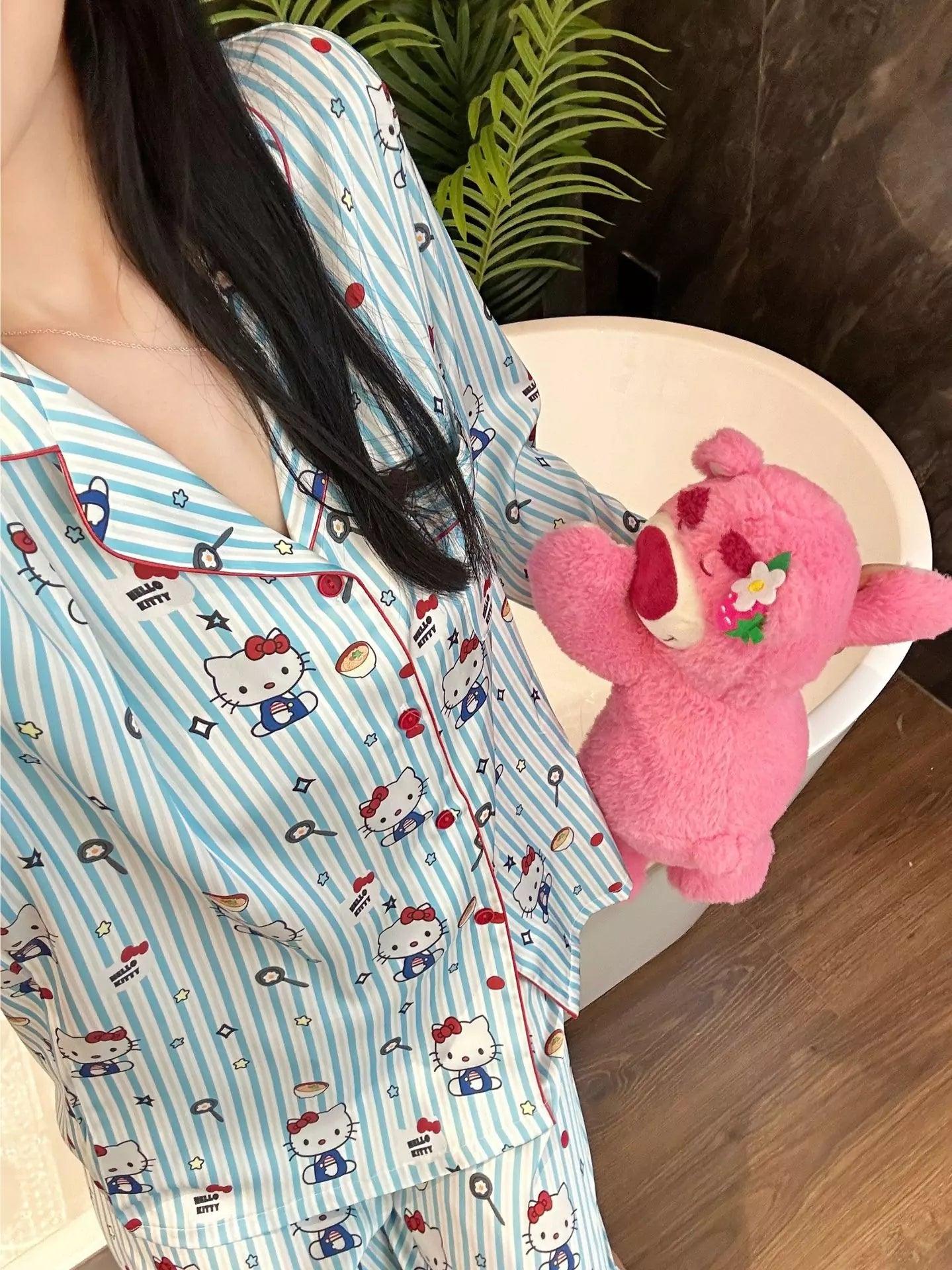 HelloKitty Blue Striped Foodie Prints Pajamas Set – In Kawaii Shop