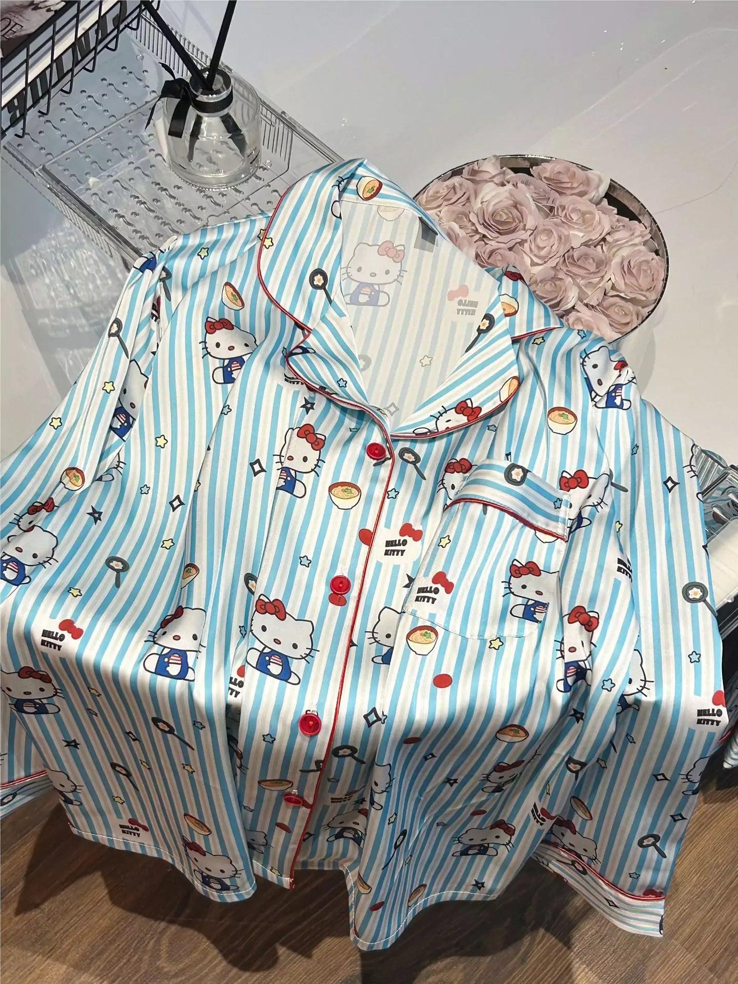 HelloKitty Blue Striped Foodie Prints Pajamas Set – In Kawaii Shop