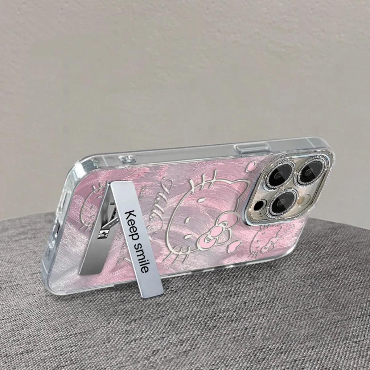 HelloKitty Pink Medal Phone Case with Folding Holder & Phone Charm – In ...